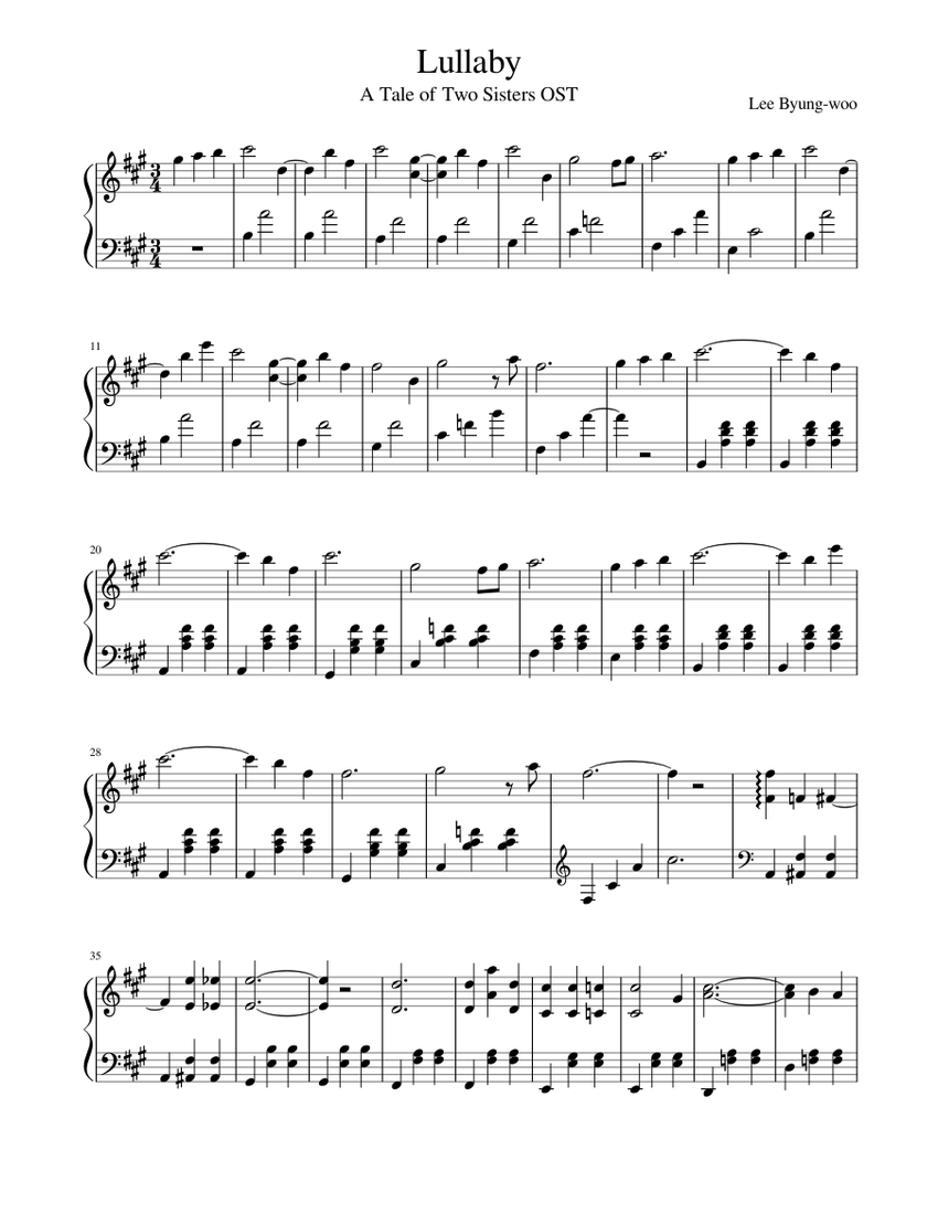 Lullaby (A Tale of Two Sisters OST) Sheet music for Piano (Solo ...