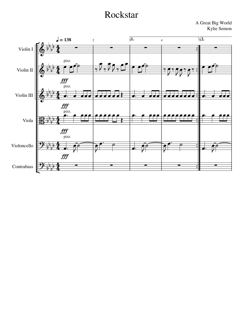 Rockstar - A Great Big World Sheet music for Contrabass, Violin, Viola ...