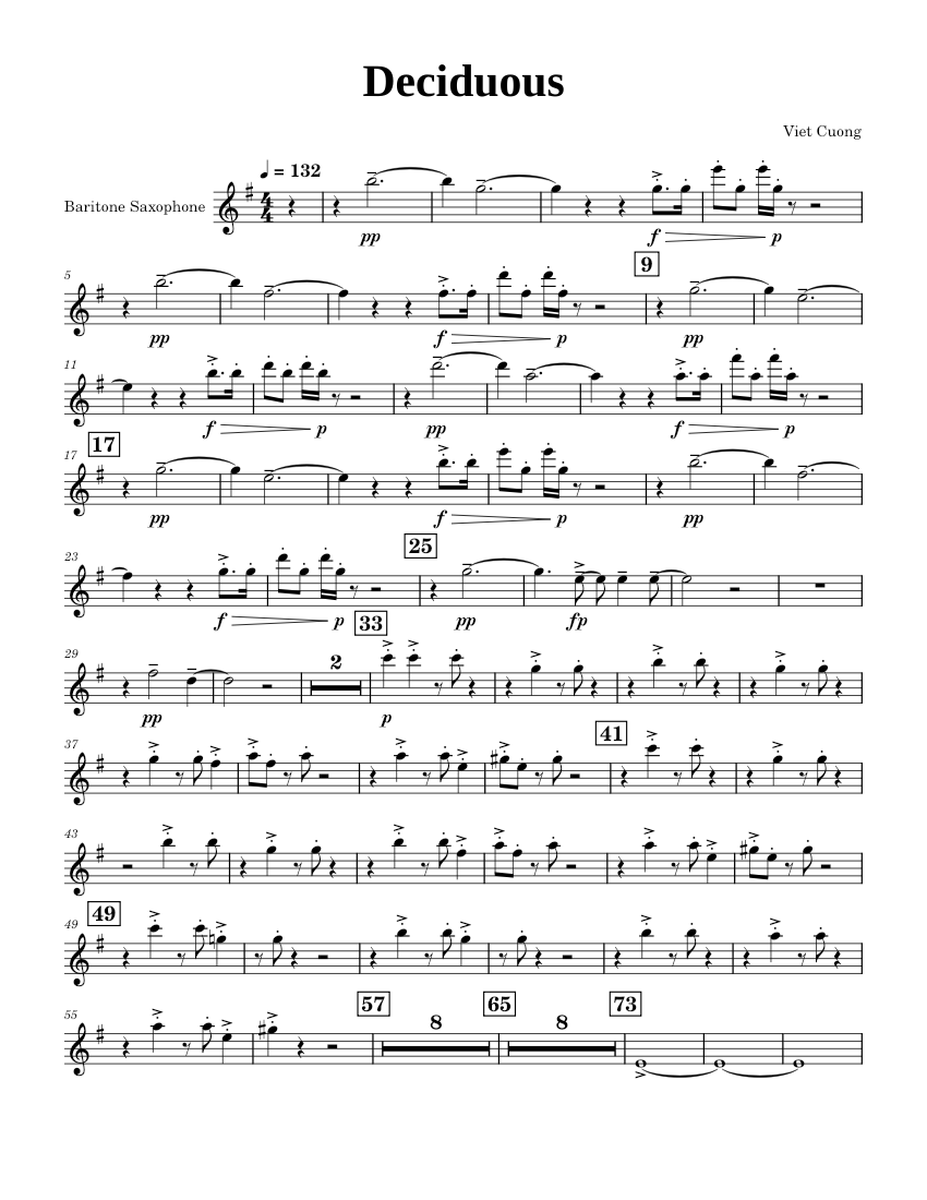 Deciduous – Viet Cuong Sheet music for Saxophone baritone (Solo ...