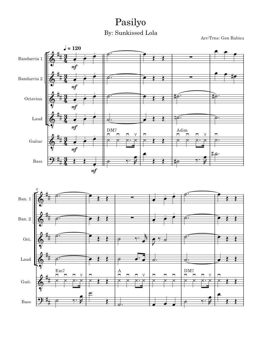 Pasilyo – Geniusx Sheet Music for Violin, Viola, Cello, Guitar & more ...