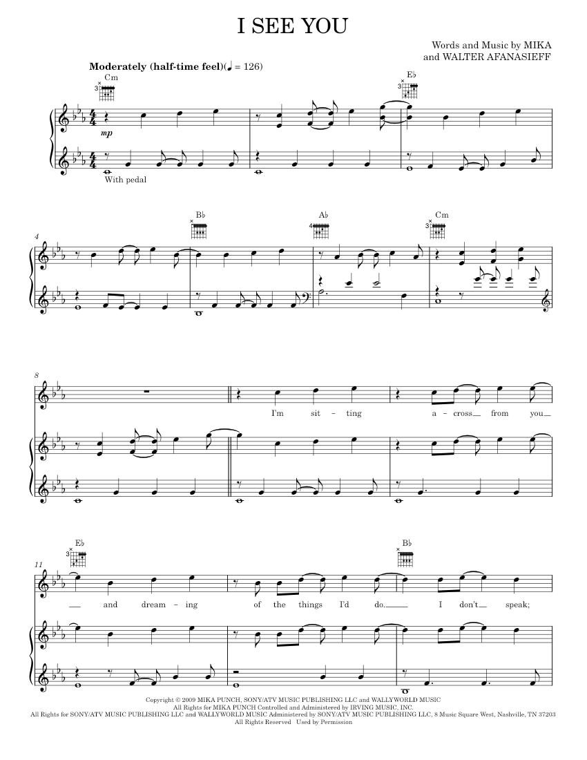 i see you Sheet music for Piano, Vocals: Music Notes