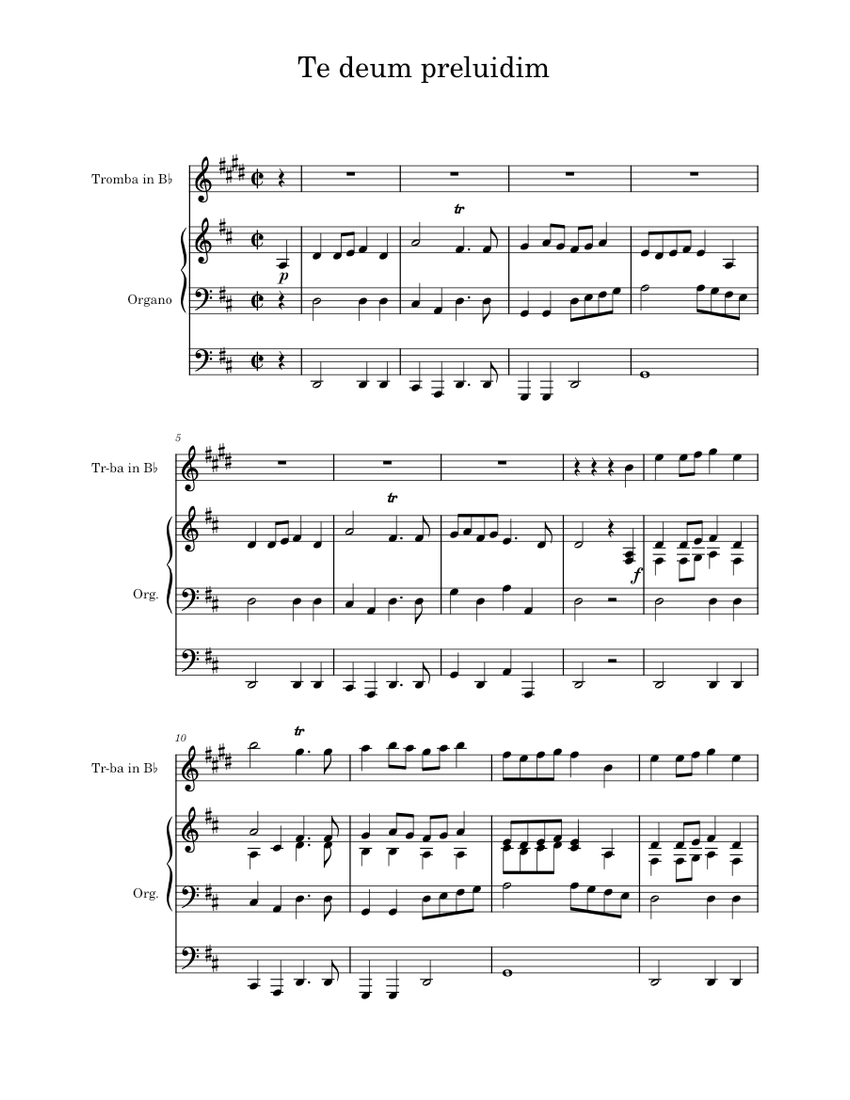Te deum preluidim Sheet music for Organ, Trumpet in b-flat (Mixed Duet) | Musescore.com