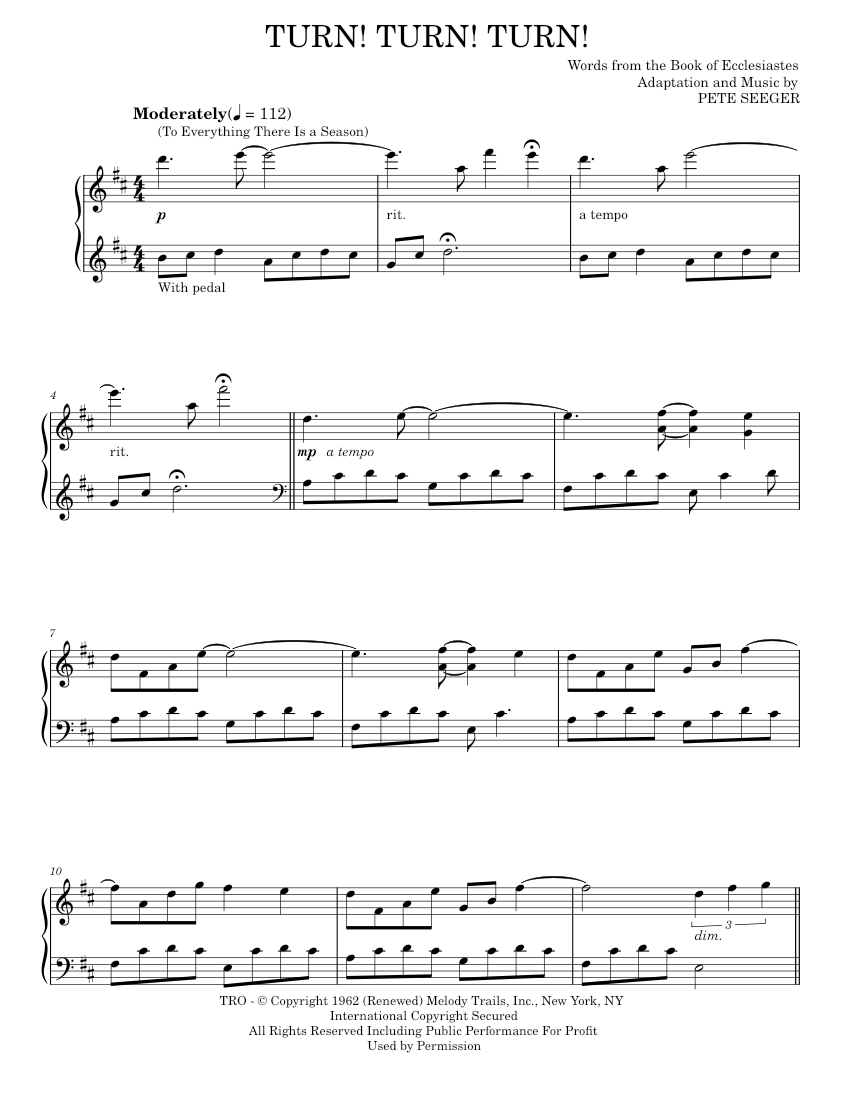 Turn! Turn! Turn! (To Everything There Is A Season) Sheet music for ...