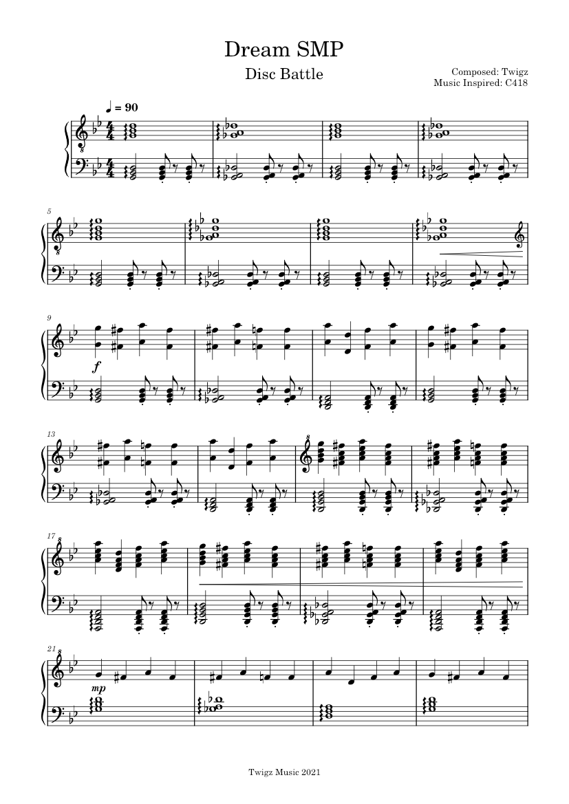 Dream SMP | Disc Battle Sheet music for Piano (Solo) Easy | Musescore.com
