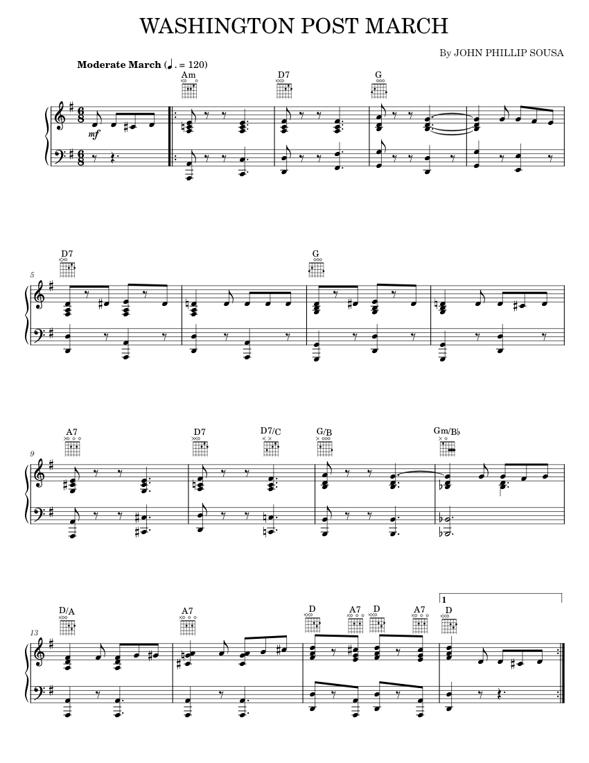The Washington Post March Sheet music for Piano by John Philip Sousa ...