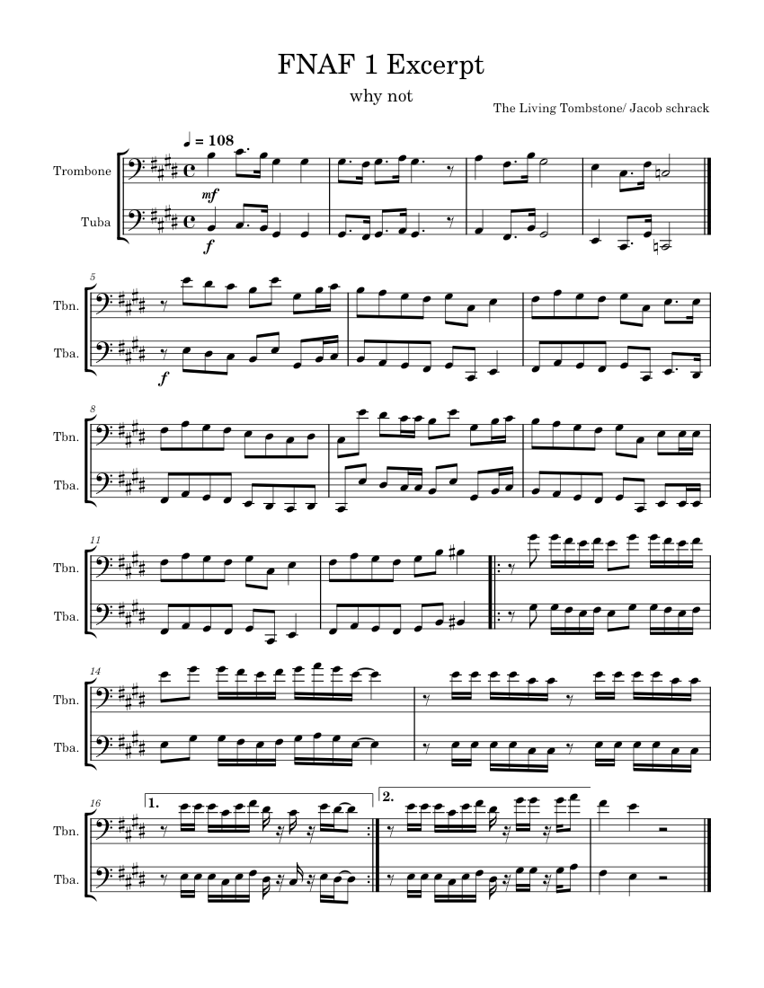 Five Nights At Freddy – The Living Tombstone FNAF 1 Sheet music for ...