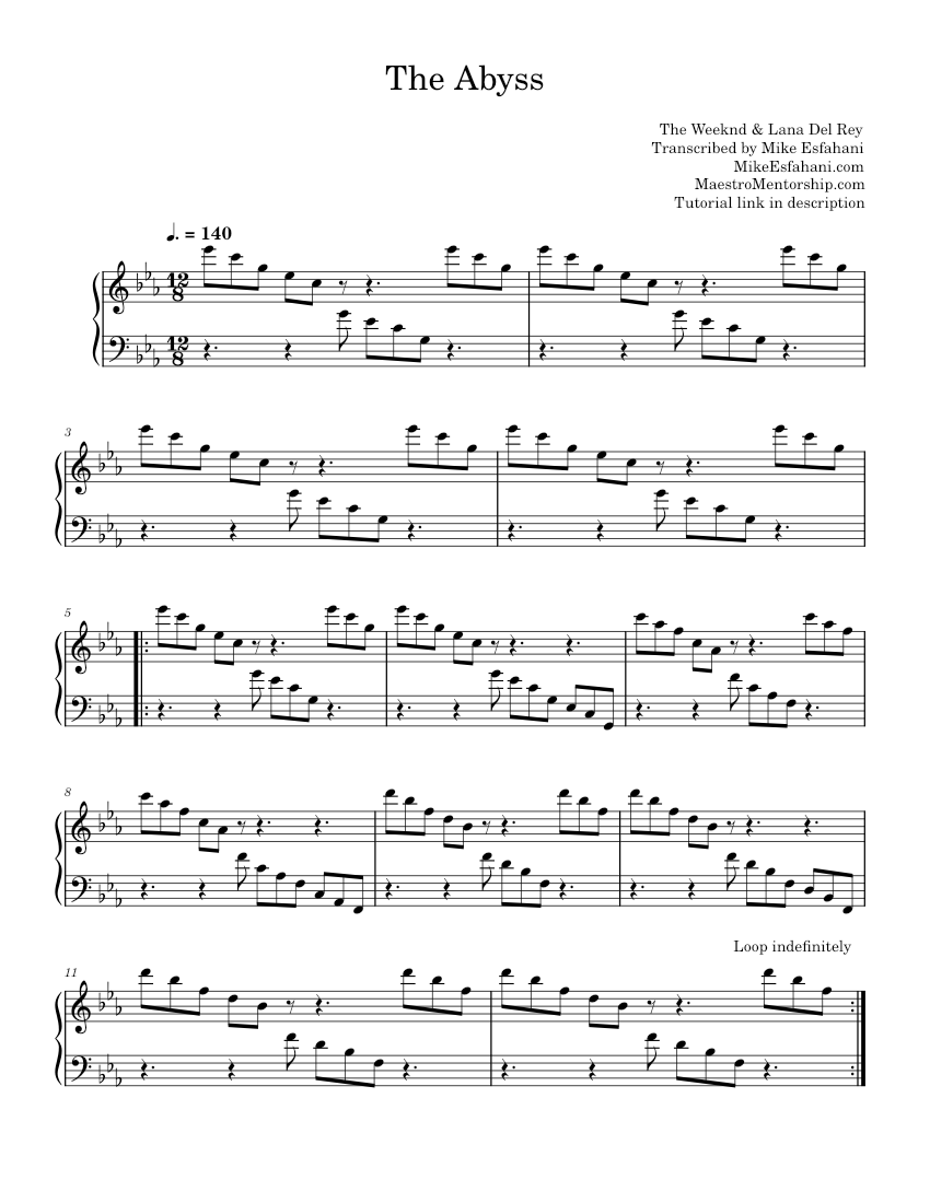 The Abyss - The Weeknd & Lana Del Rey Sheet Music for Piano (Solo) Easy ...