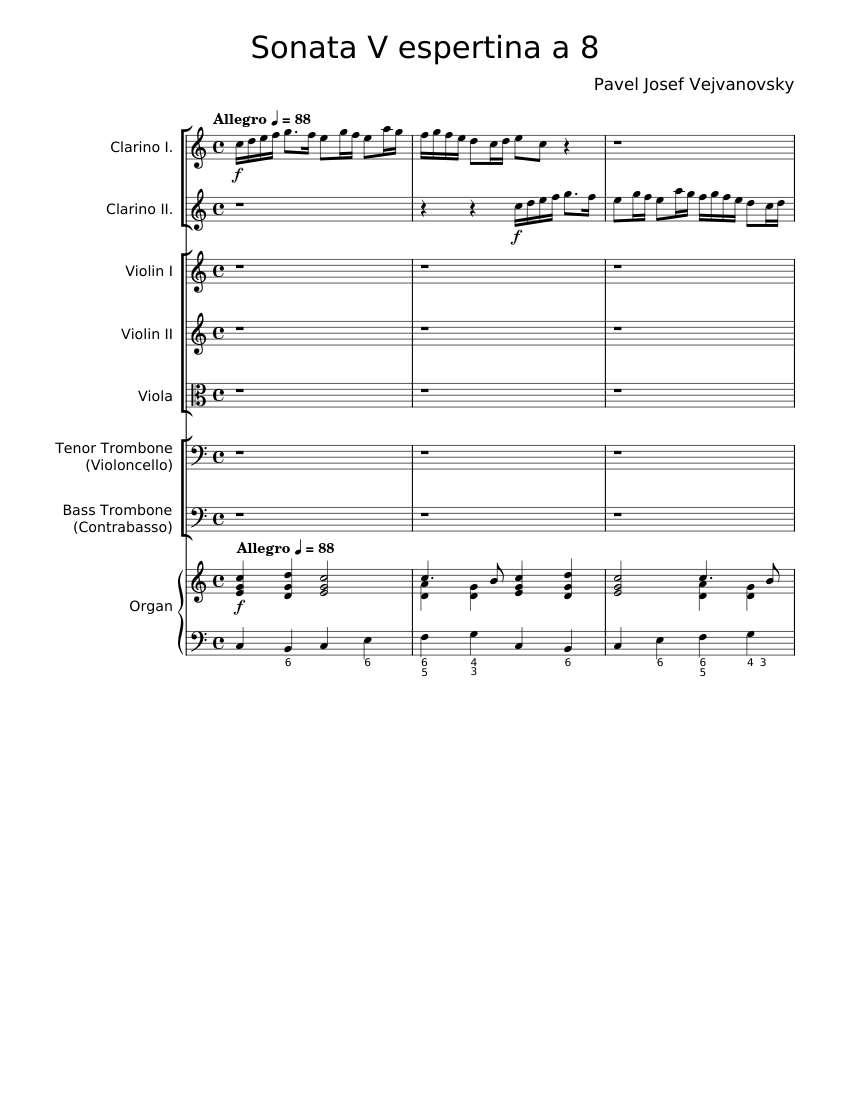 Sonata vespertina a 8 - Pavel Josef Vejvanovský Sheet music for Organ ...