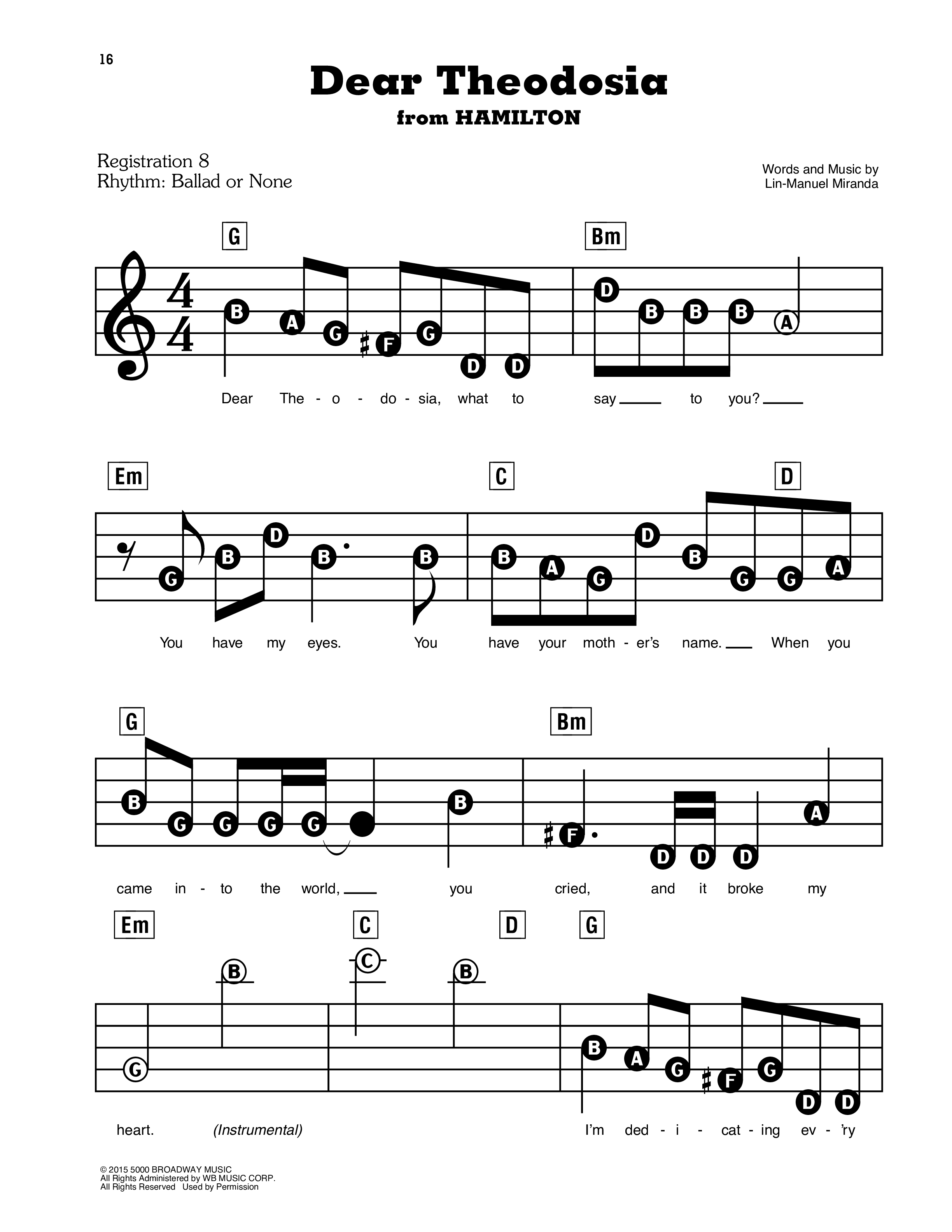 Play Official version of Dear Theodosia Sheet Music by Lin-Manuel ...