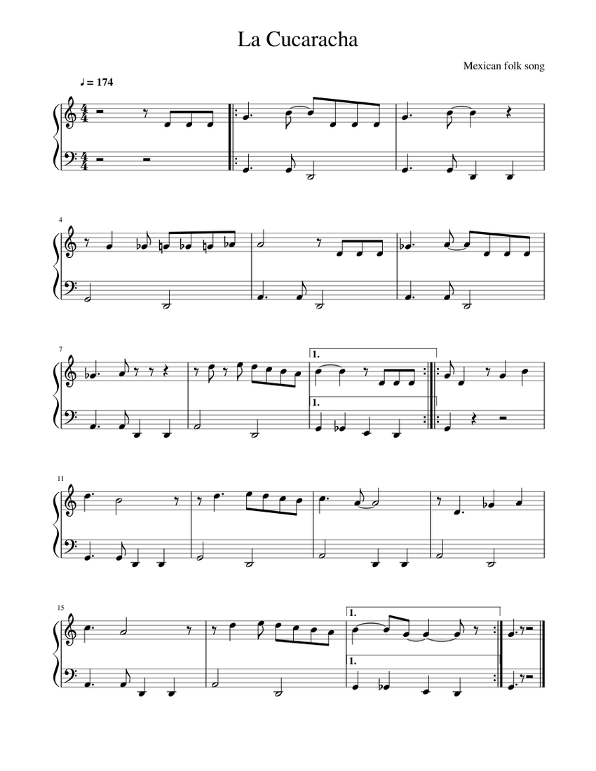 La cucaracha – Misc Traditional Sheet music for Piano (Solo) Easy ...