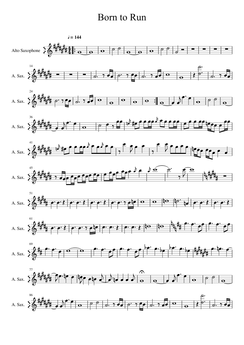 Born to Run Sheet music for Saxophone alto (Solo) | Musescore.com