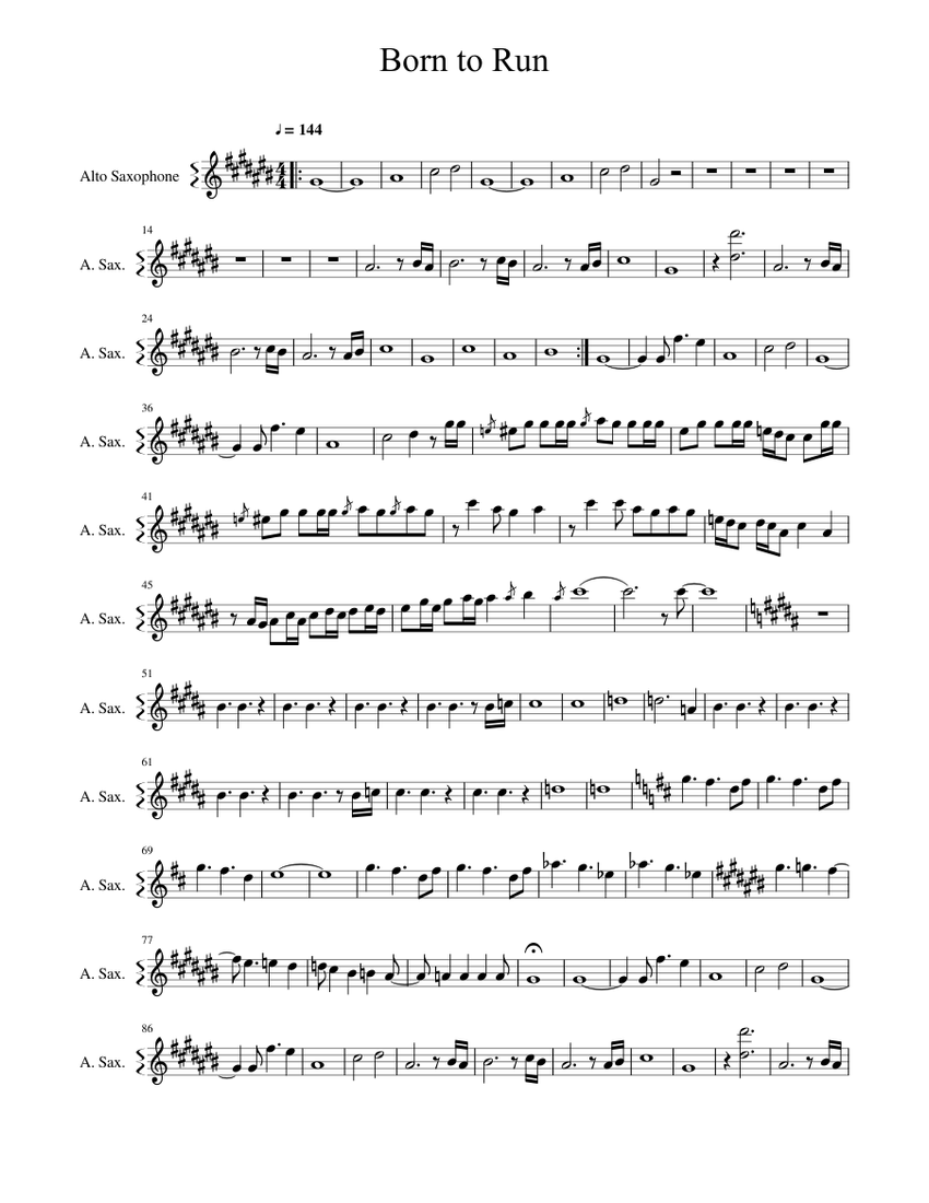 Born to Run Sheet music for Saxophone alto (Solo) | Musescore.com