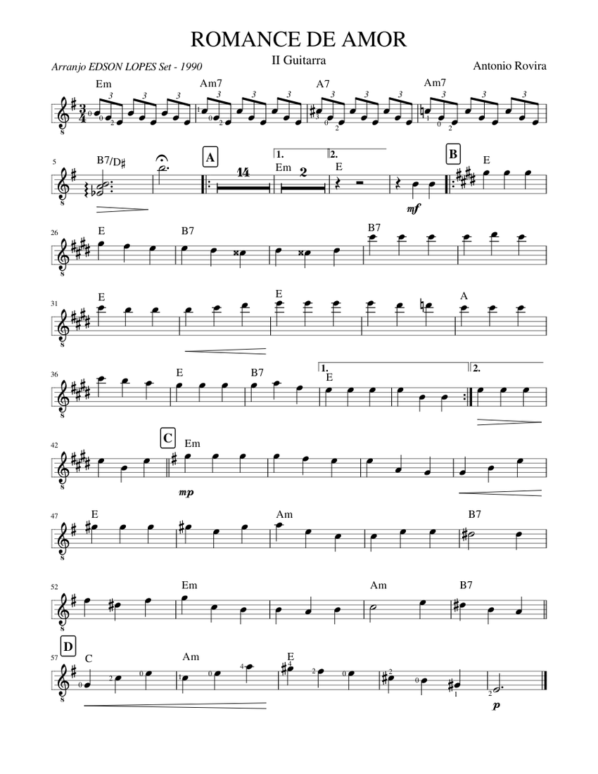 Romance de Amor Sheet music for Guitar (Solo) | Musescore.com