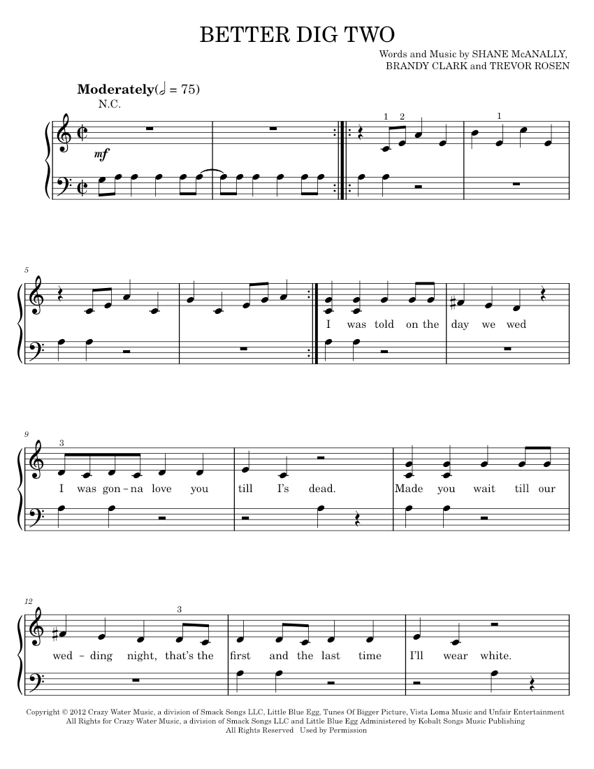 Play Official version of Better dig two sheet music by The Band Perry ...