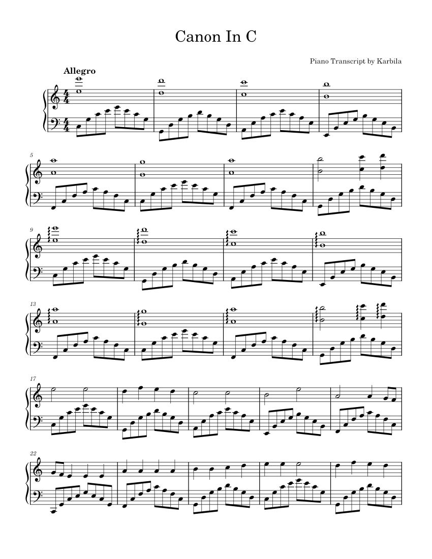 canon in c Sheet music for Piano (Solo) Easy | Musescore.com