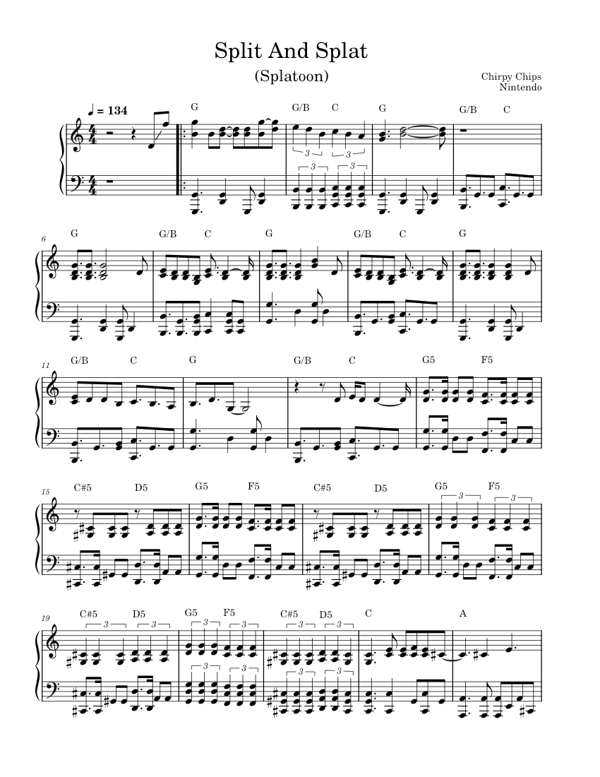 Splatoon – Toru Minegishi Split And Splat Sheet music for Piano (Piano ...