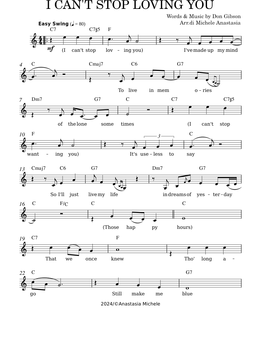 I CAN'T STOP LOVING YOU Strum.in DO Acc.in Italiano Completa Sheet ...