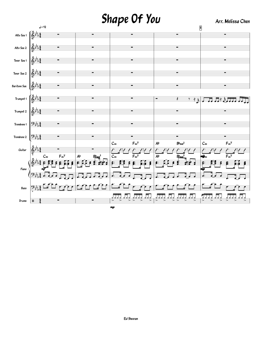 Shape Of You arrangement Sheet music for Piano, Trombone, Saxophone ...
