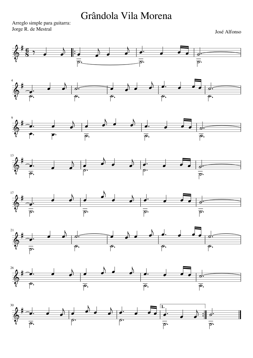 Grândola Vila Morena Sheet Music for Guitar (Solo) | MuseScore.com