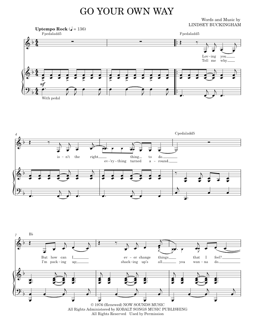 Play Official version of Go your own way Sheet Music by Fleetwood Mac for Piano, Vocals ...