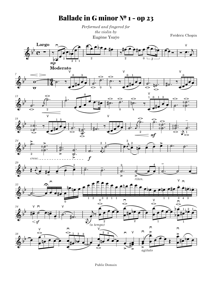 Ballade in G Minor No. 1, Op. 23 Violin (Ysaÿe) - Eugène Ysaÿe, Frédéric Chopin Sheet music for ...
