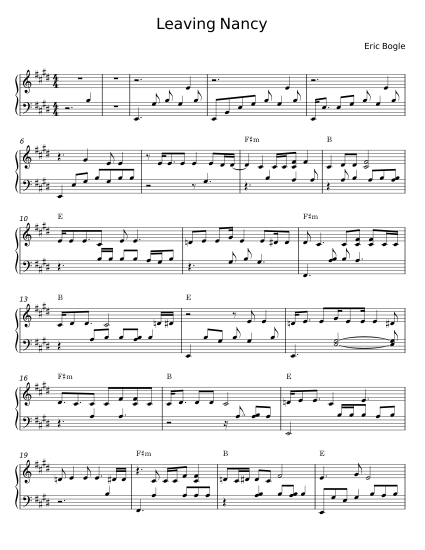 Leaving nancy - Eric Bogle Sheet music for Piano (Solo) Easy ...