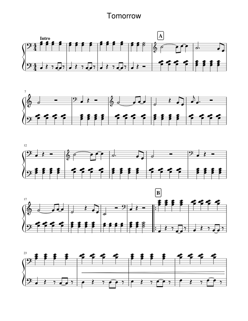 Tomorrow Sheet music for Piano (Solo) Easy | Musescore.com