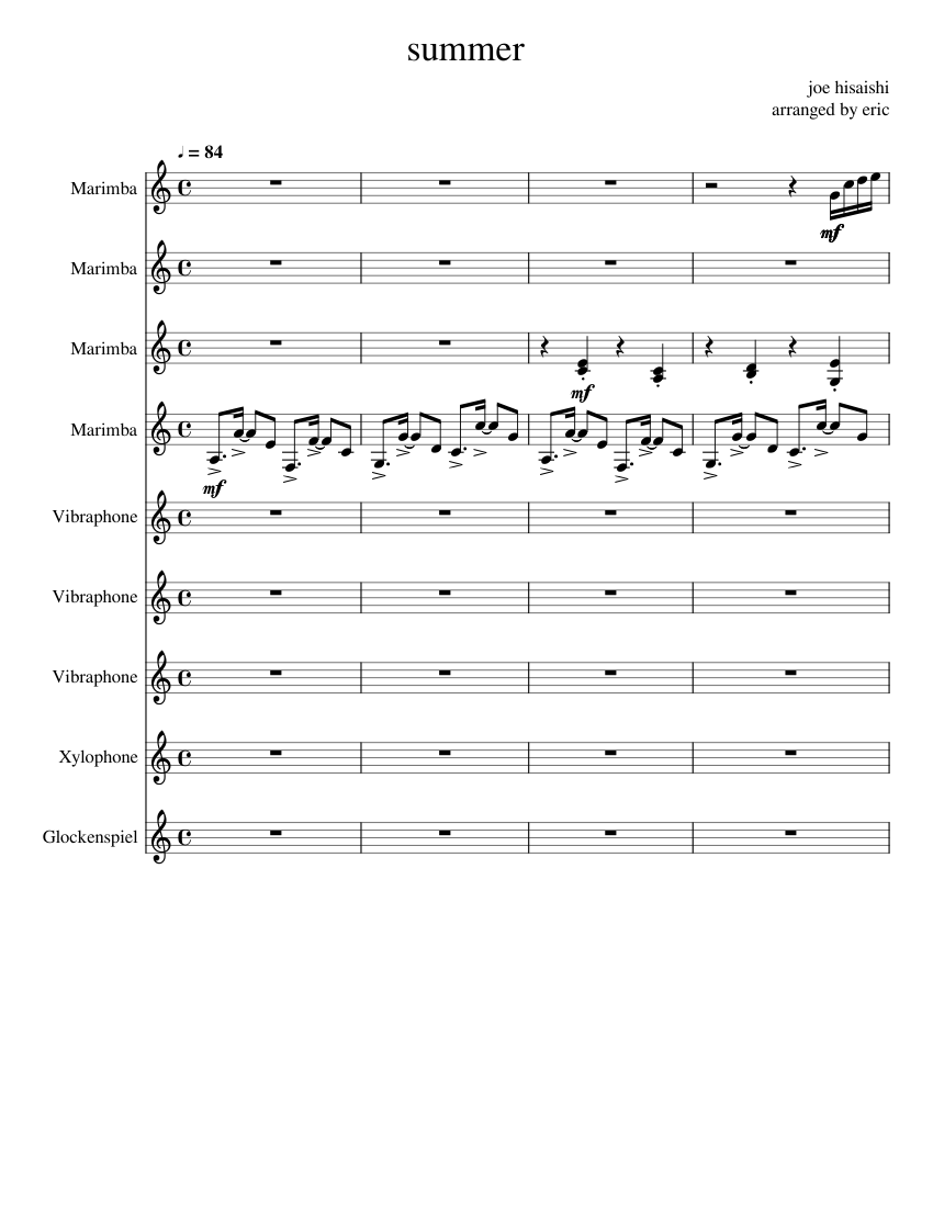 summer Sheet music for Vibraphone, Glockenspiel, Marimba, Xylophone (Percussion Ensemble ...