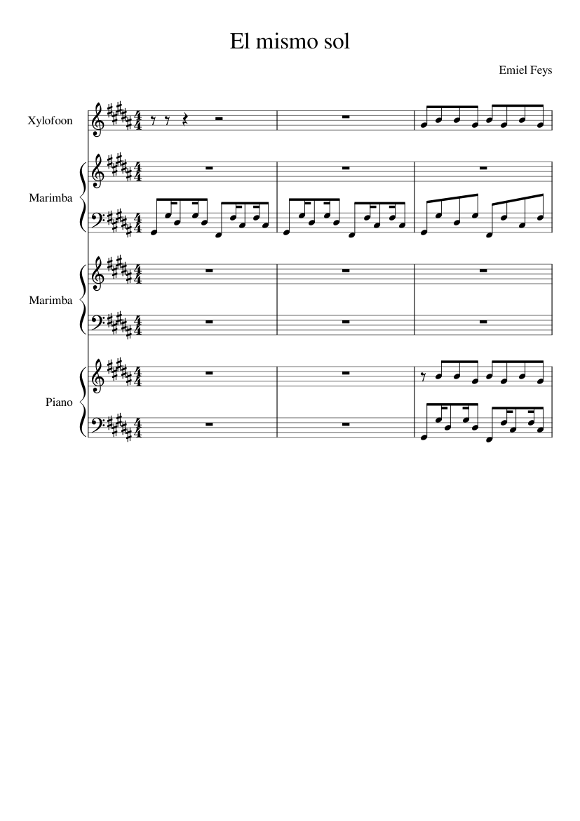 El mismo sol Sheet Music for Piano, Marimba, Xylophone (Mixed Quartet ...
