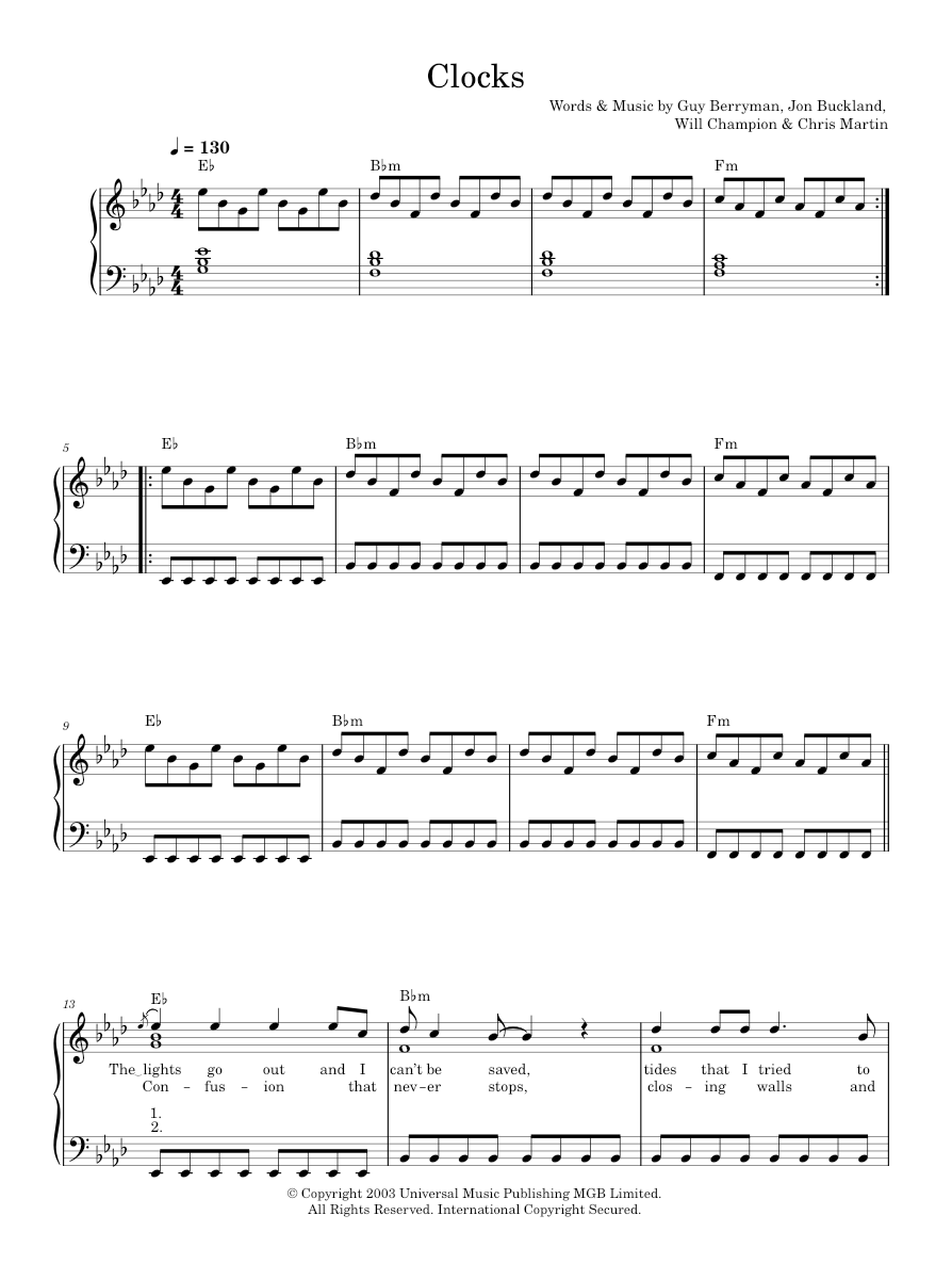clocks Sheet music for Piano by Coldplay Official | MuseScore.com