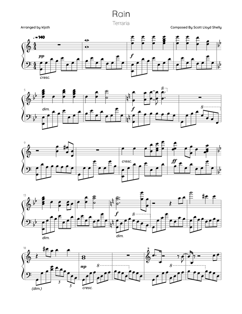 [Terraria] Rain Sheet music for Piano (Solo) | Musescore.com