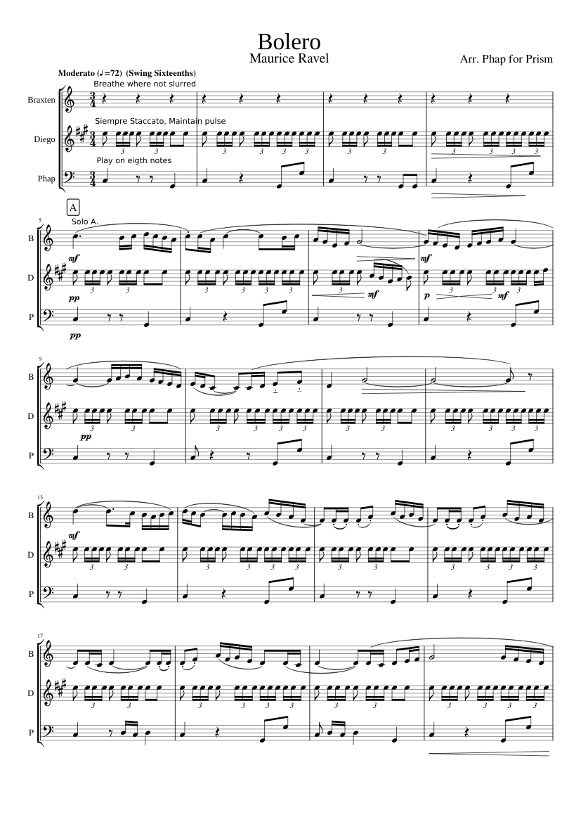 Bolero Sheet music for Euphonium, Flute, Saxophone alto (Mixed Trio ...