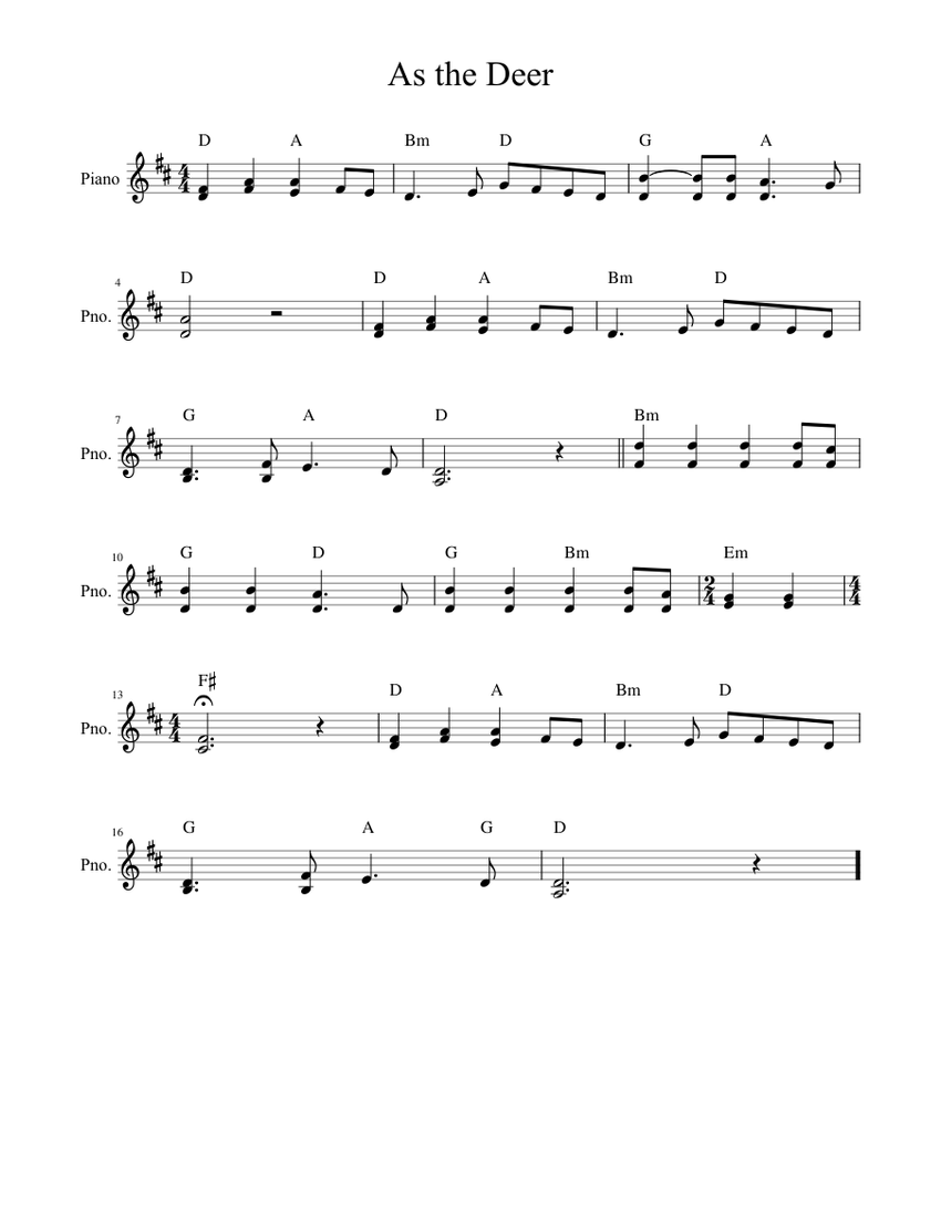 As the Deer Sheet music for Piano (Solo) Easy | Musescore.com