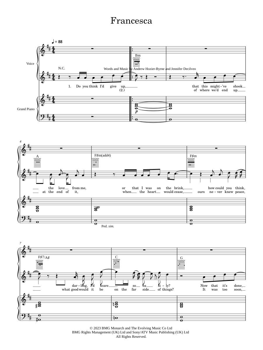 Play Official version of Francesca Sheet Music by Hozier for Piano ...