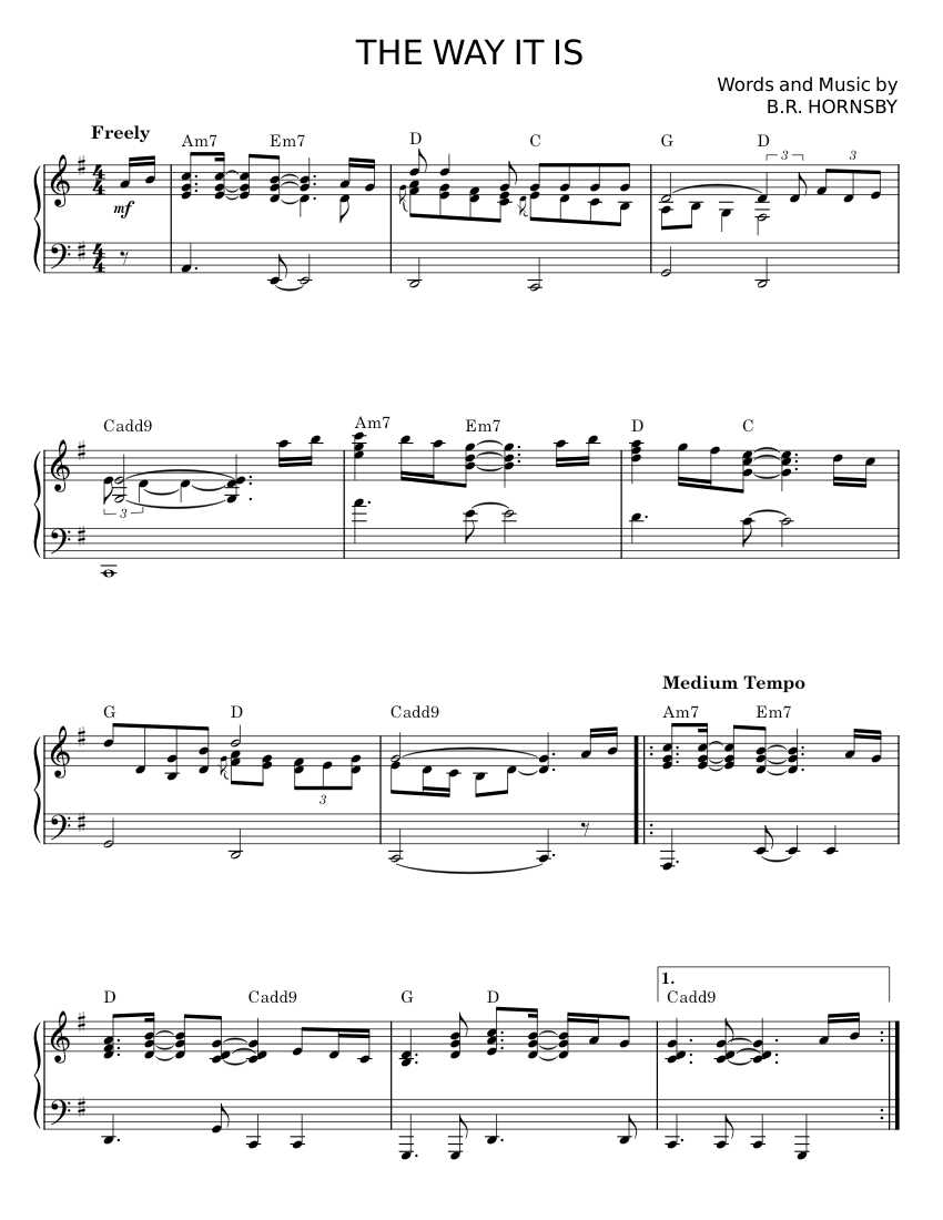 The way it is - Bruce Hornsby Sheet Music with Chords for Piano (Solo) | MuseScore.com