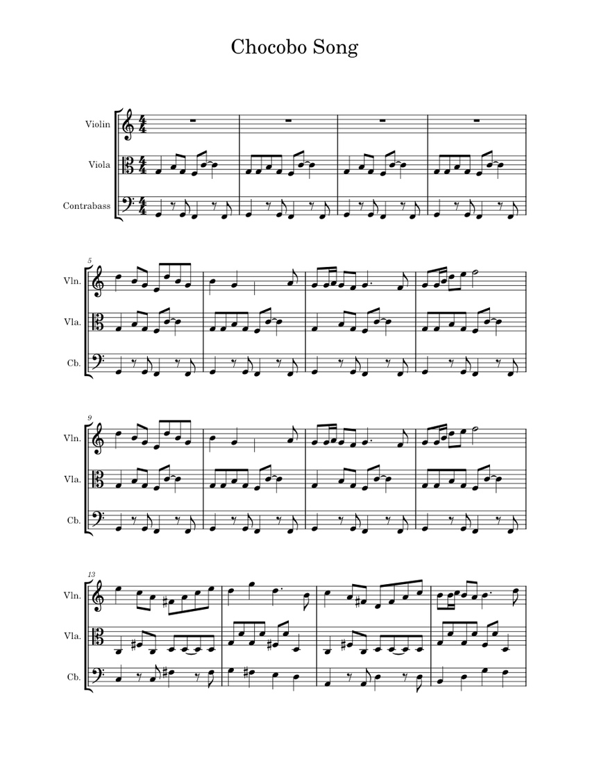 Chocobo_Song Sheet music for Contrabass, Violin, Viola (String Trio ...