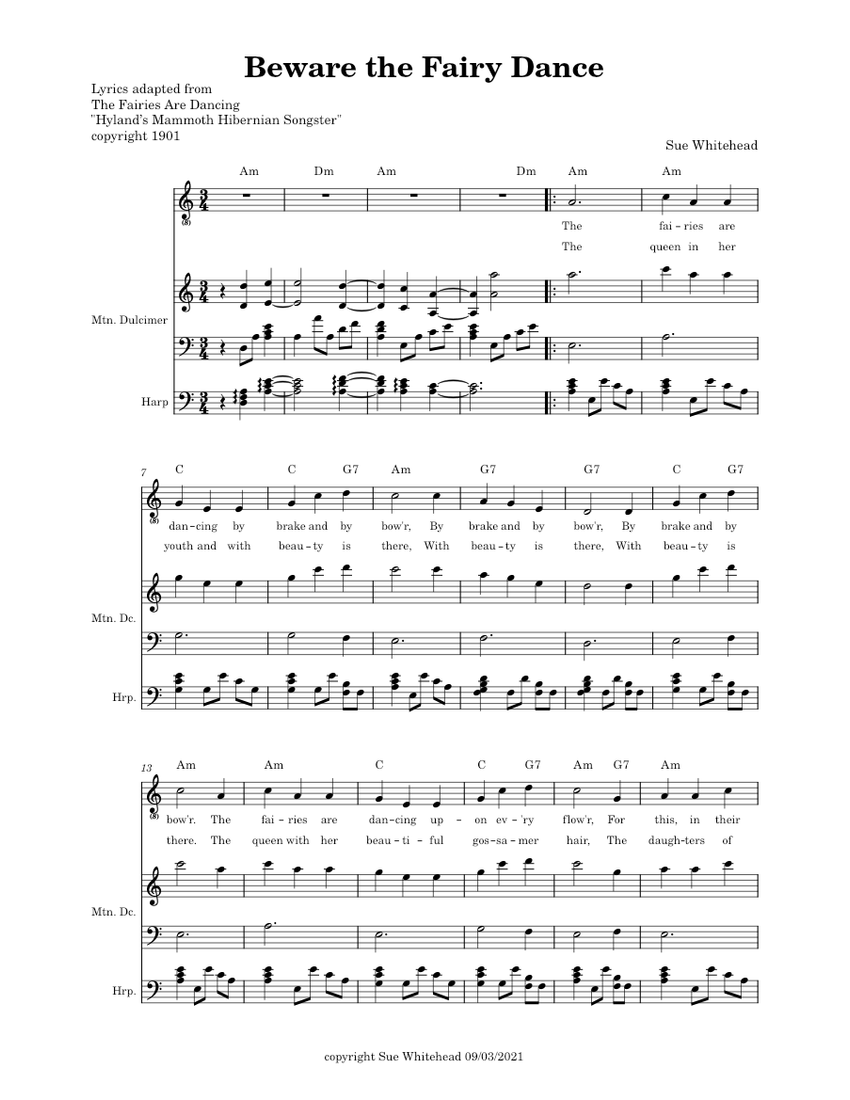 Beware the Fairy Dance - Sue Whitehead Sheet music for Vocals, Harp ...