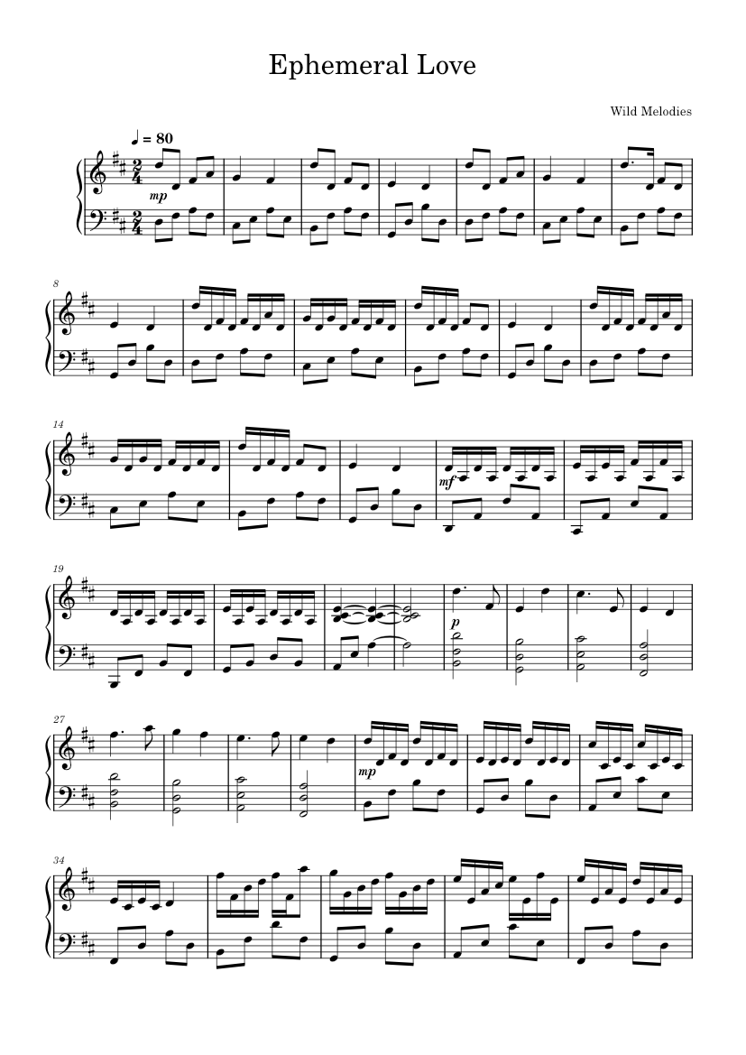 Ephemeral Love - Wild Melodies Sheet music for Piano (Solo) Easy ...