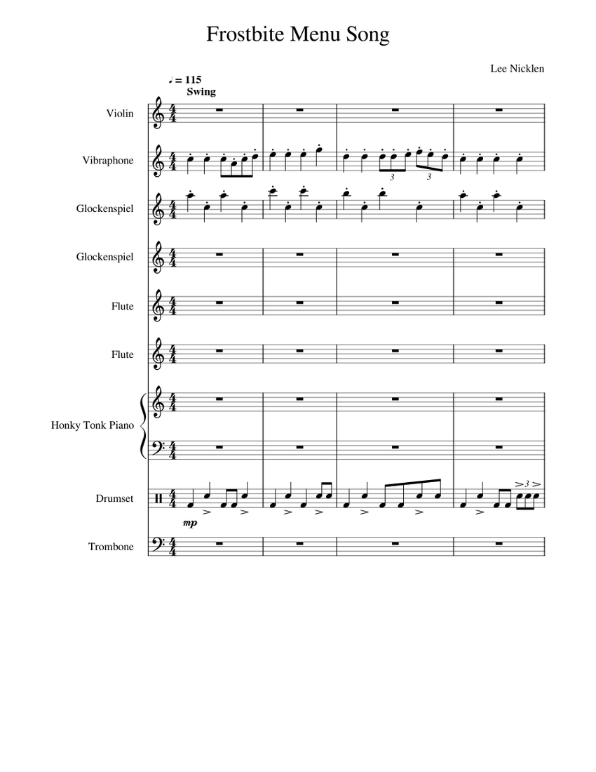 Frost Bite Menu Song Sheet music for Piano, Trombone, Flute, Vibraphone ...