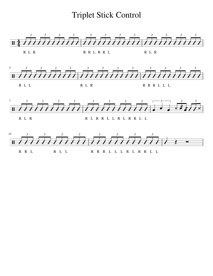 Triplet Stick Control Sheet music for Bass Drum (Marching Band ...