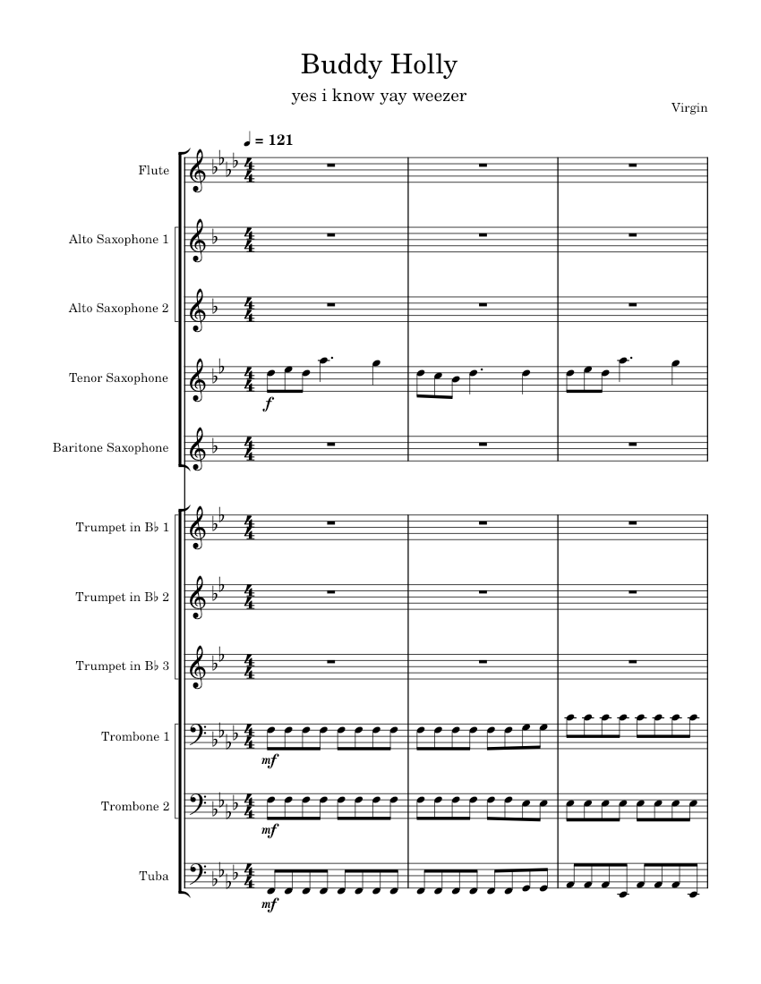 Buddy Holly – Weezer Buddy Holly – Brass Band Arrangement Sheet music for Trombone, Tuba, Flute ...