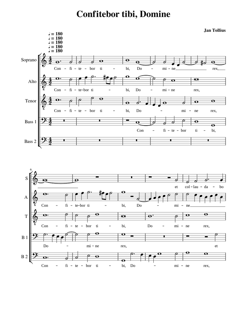 Confitebor tibi, Domine rex - Jan Tollius Sheet music for Bass guitar ...