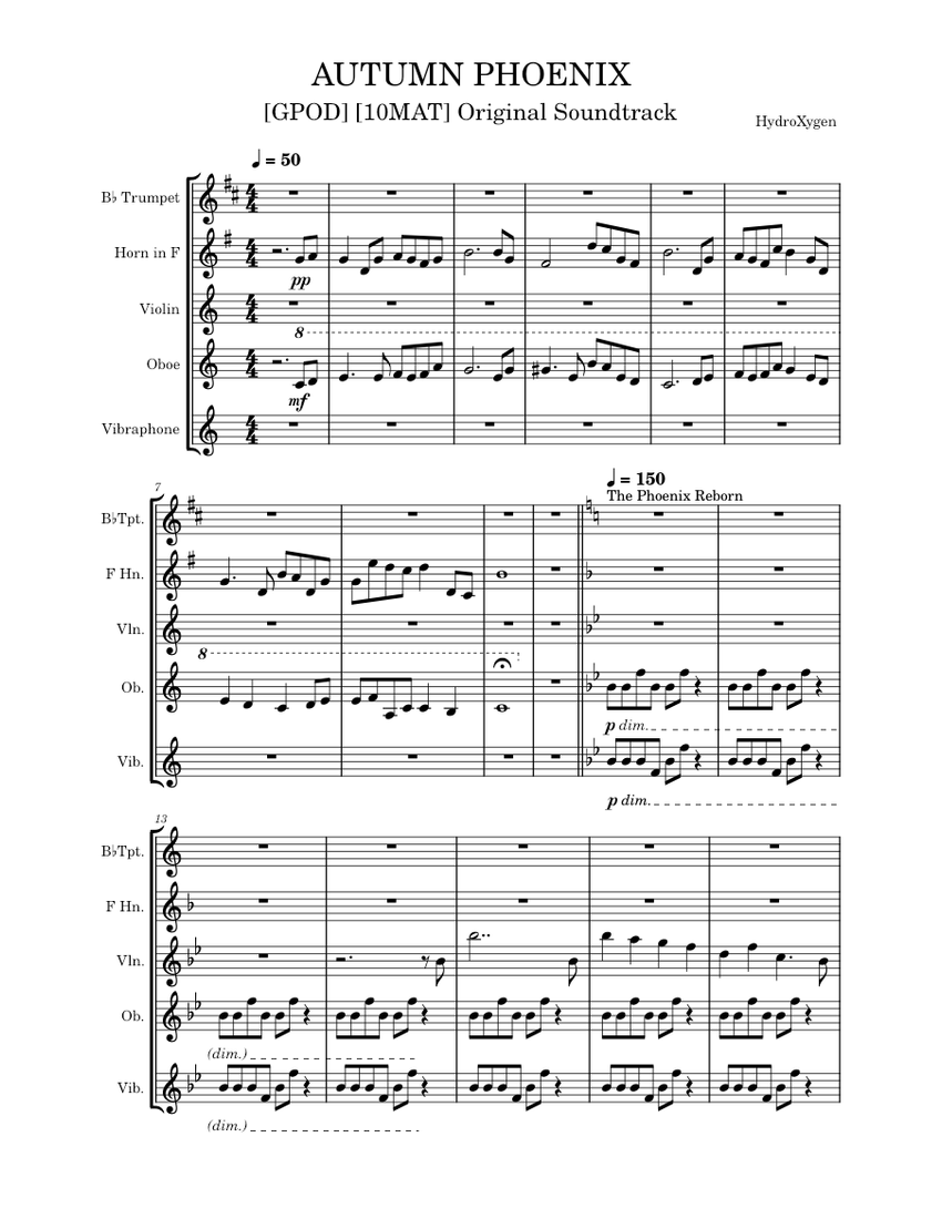 Autumn Phoenix - HydroXygen Sheet music for Oboe, Trumpet in b-flat ...