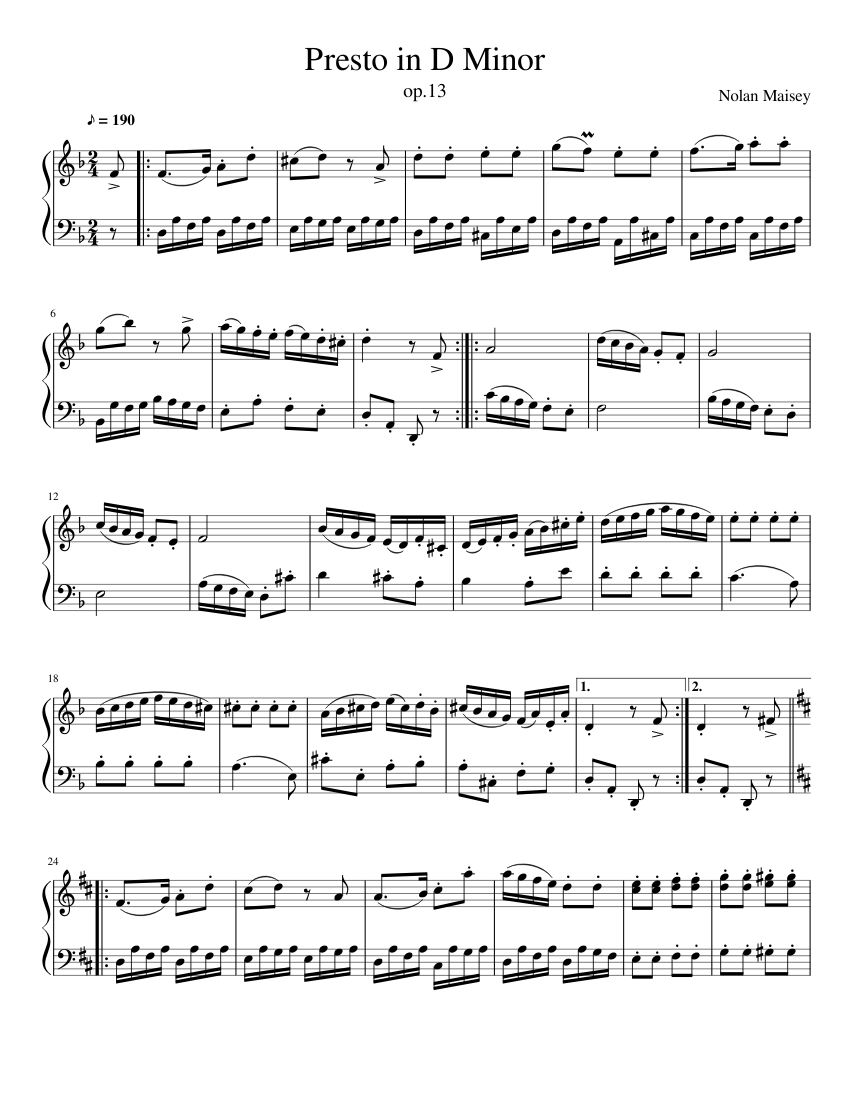 Presto in D Minor Sheet music for Piano (Solo) | Download and print in ...