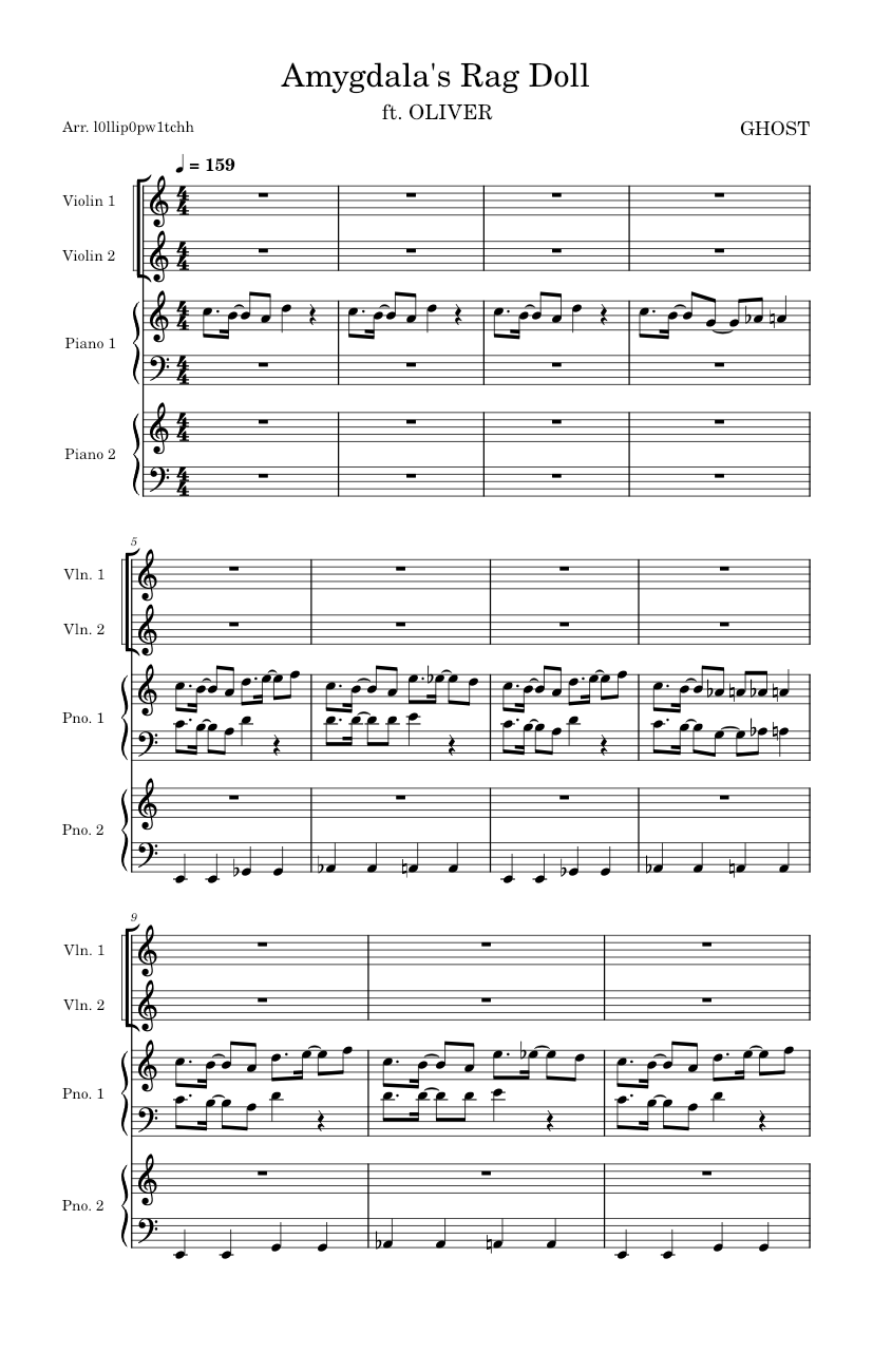 Amygdala's Rag Doll – GHOST (Ghost-and-Pals) Sheet Music for Piano ...