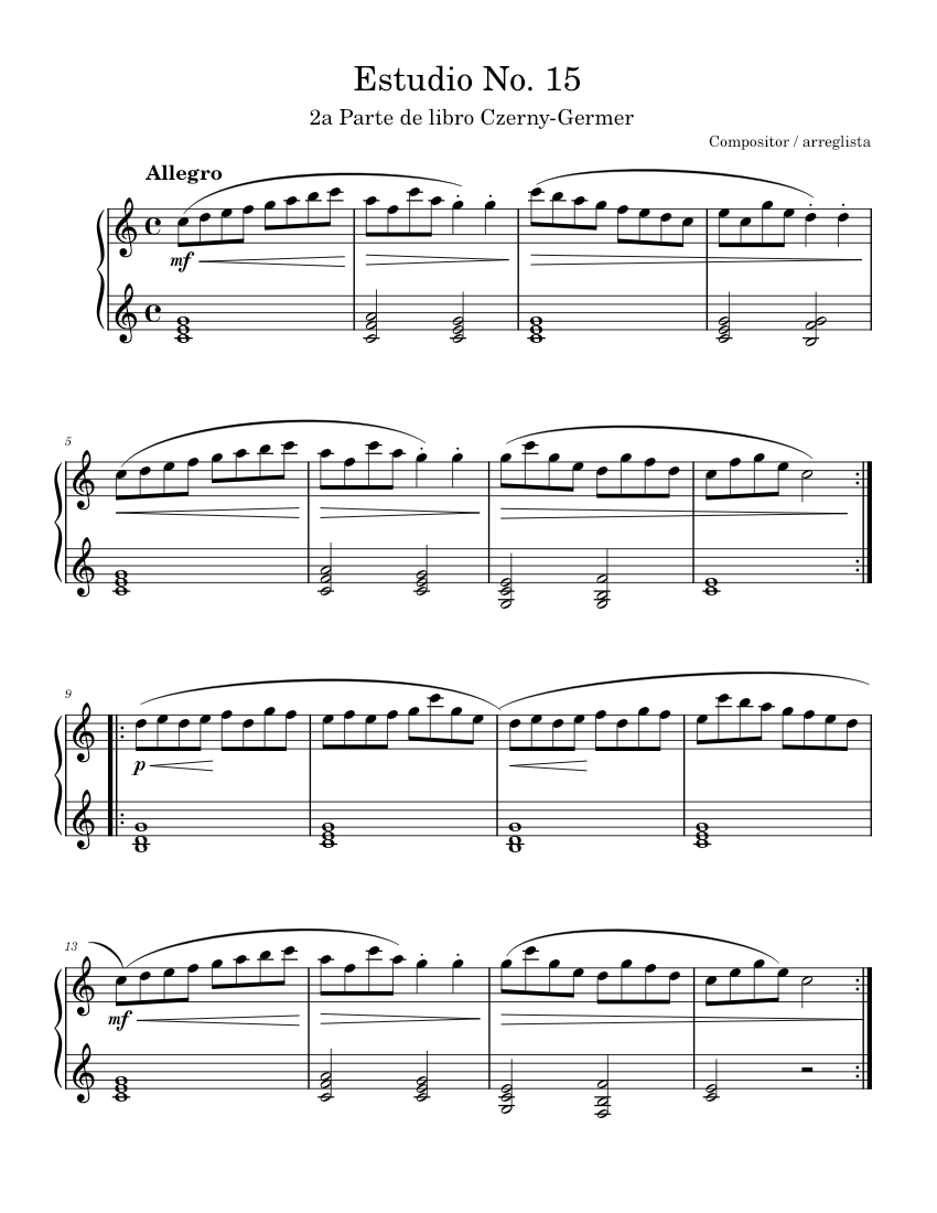 Czerny - Germer Etude Nº 1 – Carl Czerny Estudio No15 Sheet music for Piano (Solo) Easy ...