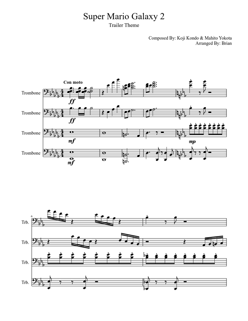 Super Mario Galaxy 2 Trailer Theme Sheet music for Trombone (Mixed ...