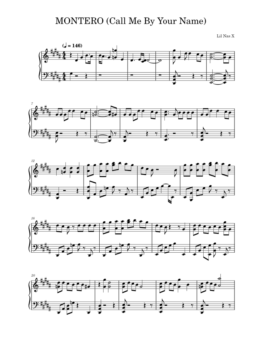 Montero (Call Me By Your Name) – Lil Nas X Sheet music for Piano (Solo ...
