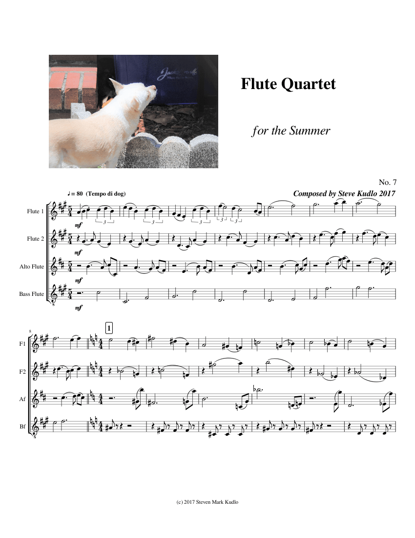 Flute Quartet 7 Sheet music for Flute, Flute alto, Flute bass (Mixed ...