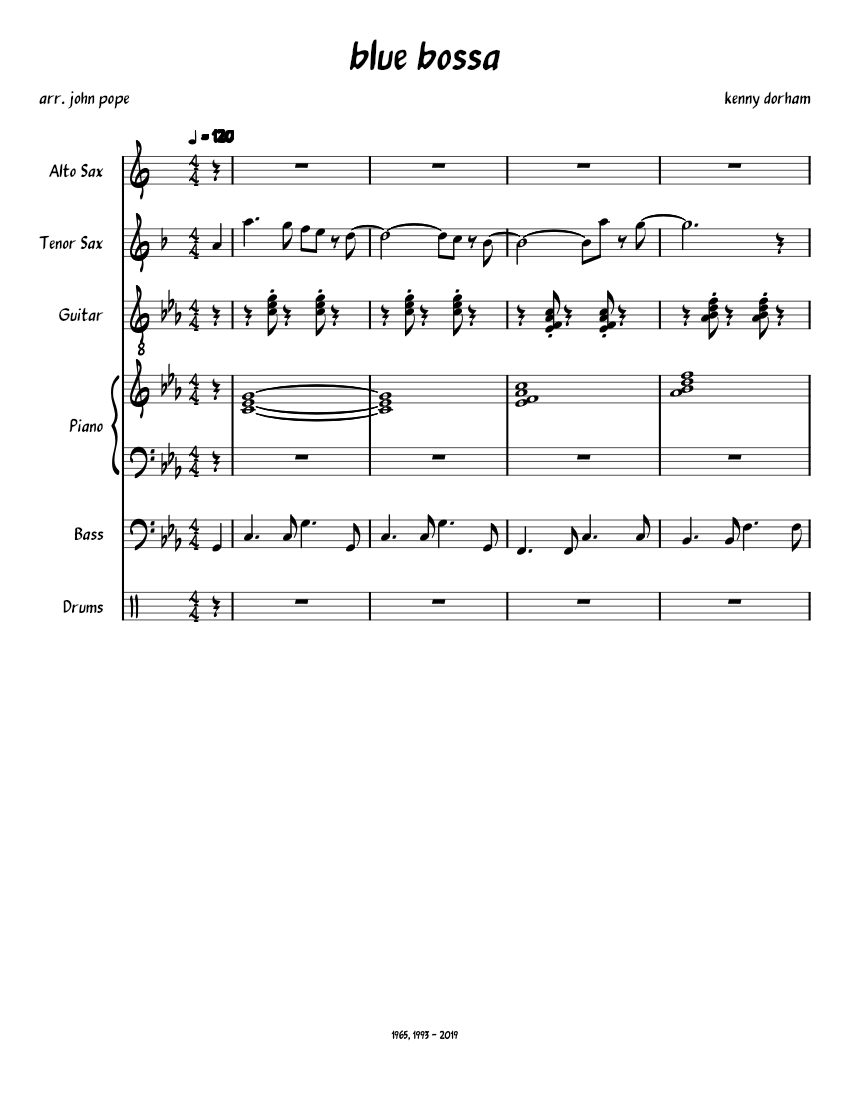 blue bossa Sheet music for Piano, Saxophone alto, Saxophone tenor ...